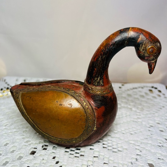 Accents | Vintage Wood And Copper Duck Figurine | Poshmark